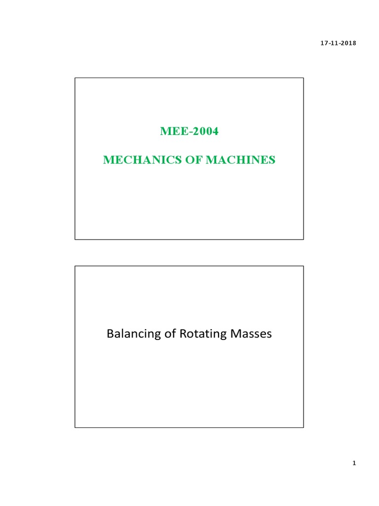 MEE-2004 Mechanics of Machines: Balancing of Rotating Masses | PDF