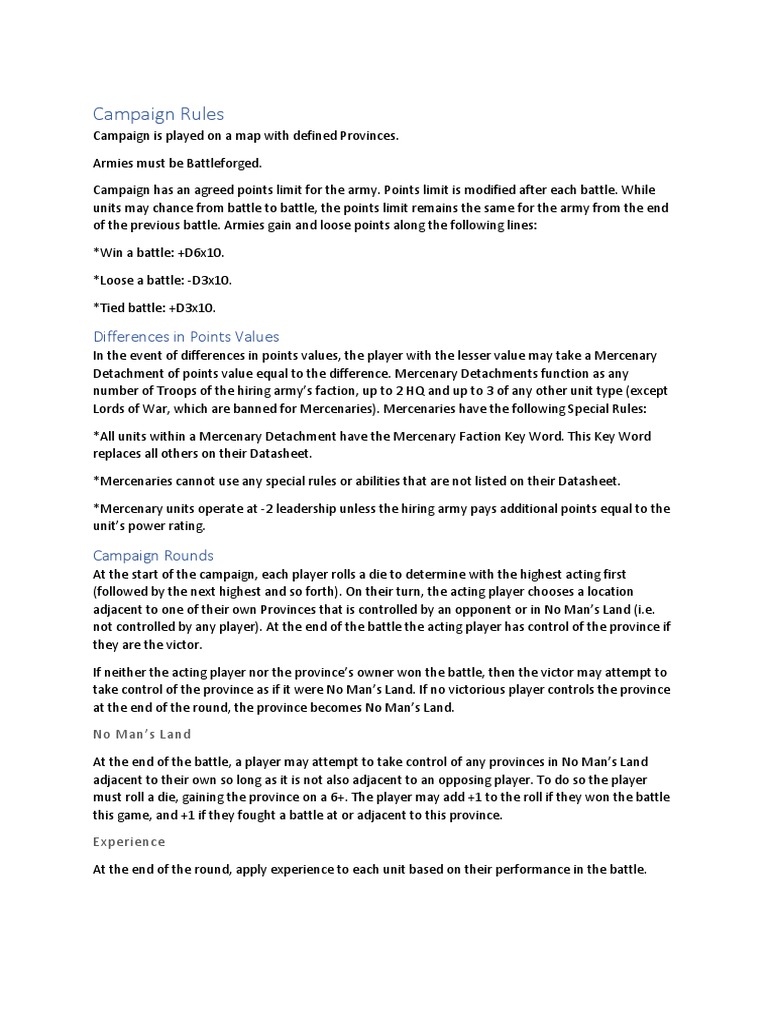 Campaign Rules: Differences in Points Values | Download Free PDF ...