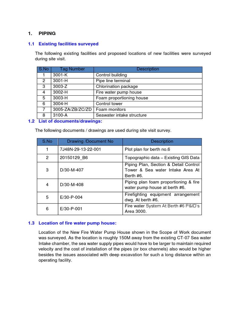 Piping Site Visit Report-02 | PDF | Fire Sprinkler System | Pumping Station