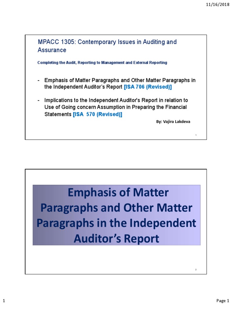 EOM and OM Paragraphs in Audit Reports | PDF | Going Concern | Auditor ...