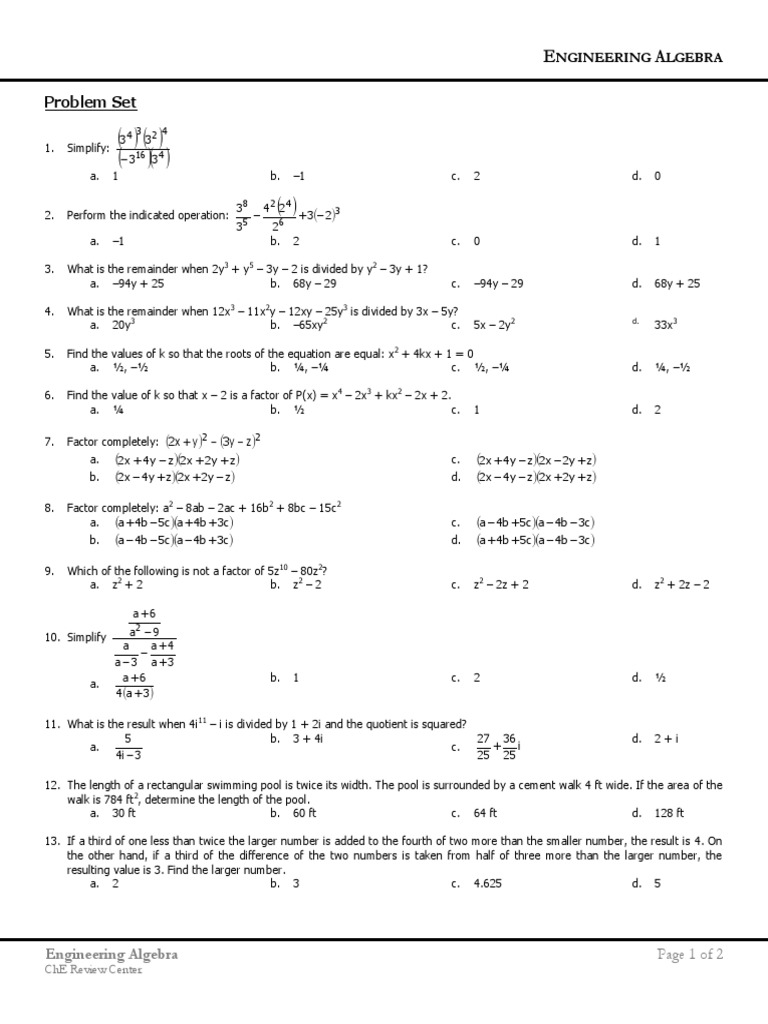 Problem Set - Algebra | PDF | Mathematical Objects | Algebra