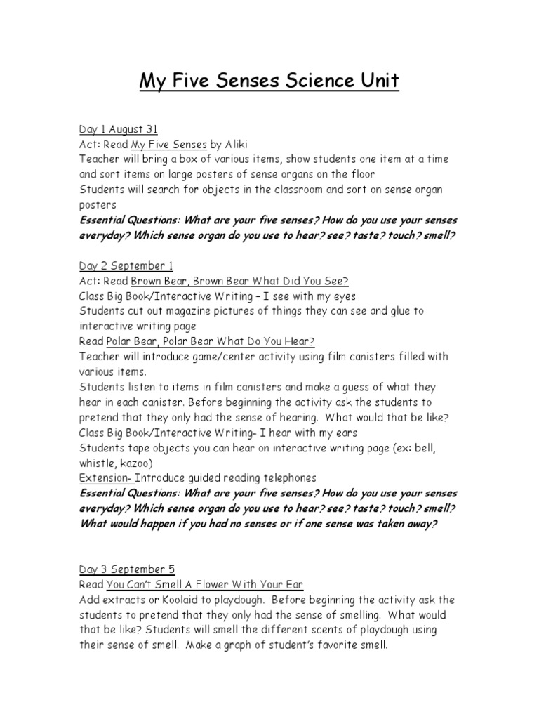 My Five Senses Science Unit | PDF | Taste | Senses