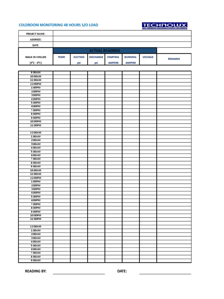 Coldroom Monitoring Sheet | PDF