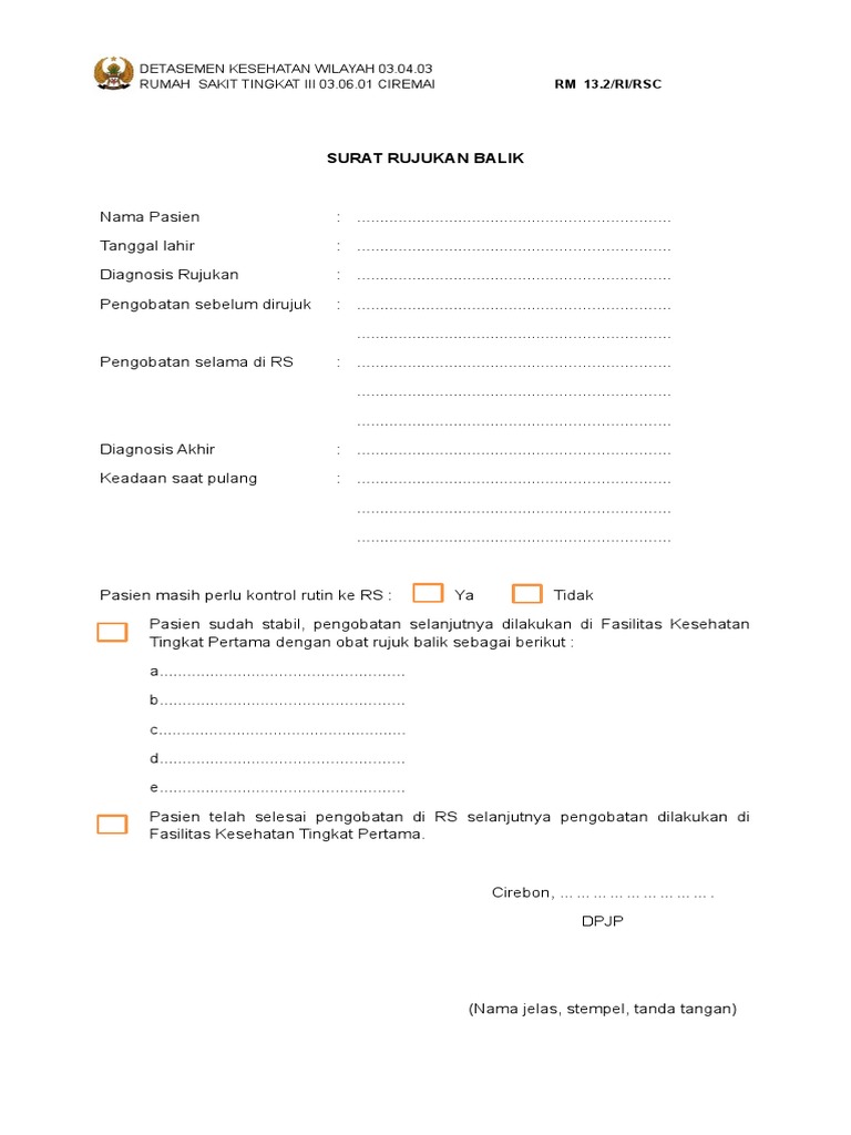 Surat Rujukan Balik Pasien RS Ciremai | PDF | Hukum | Kesehatan Holistik
