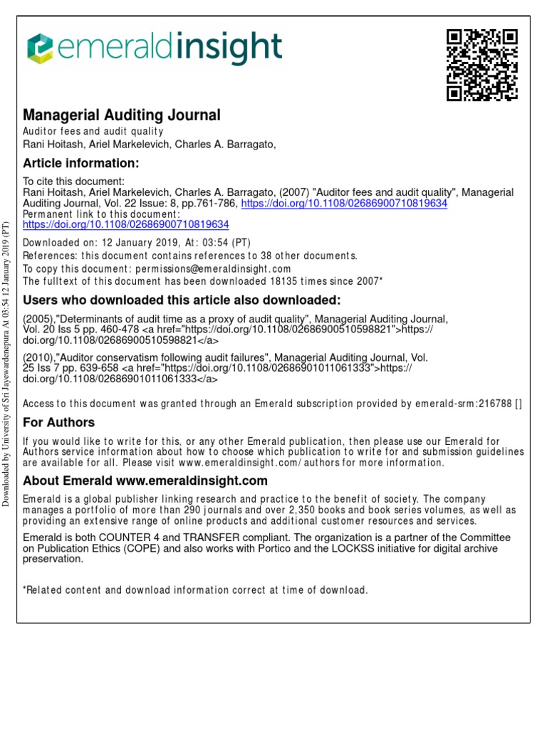 Managerial Auditing Journal: Article Information | PDF | Sarbanes–Oxley Act | Audit