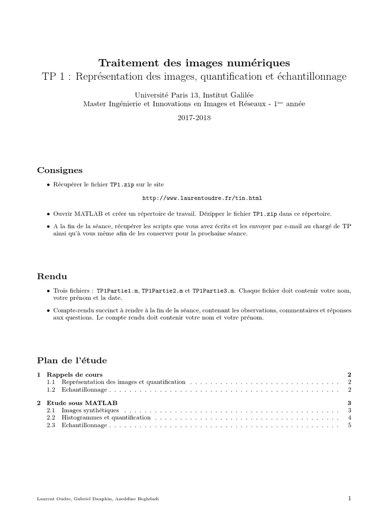tp1 Matlab | PDF | Image numérique | Traitement de signal multidimensionnel