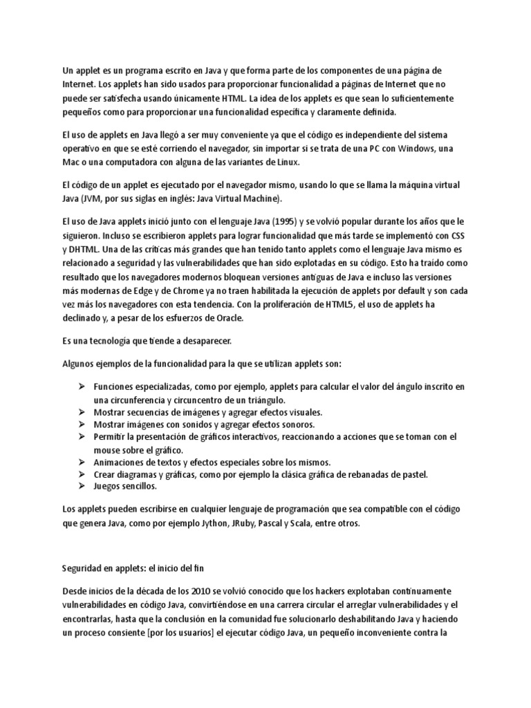 Que Es Un Applet en Java y Porque Se Considera Una Tecnología Obsoleta ... Que Es Un Applet en Java y Porque Se Considera Una Tecnología Obsoleta ...