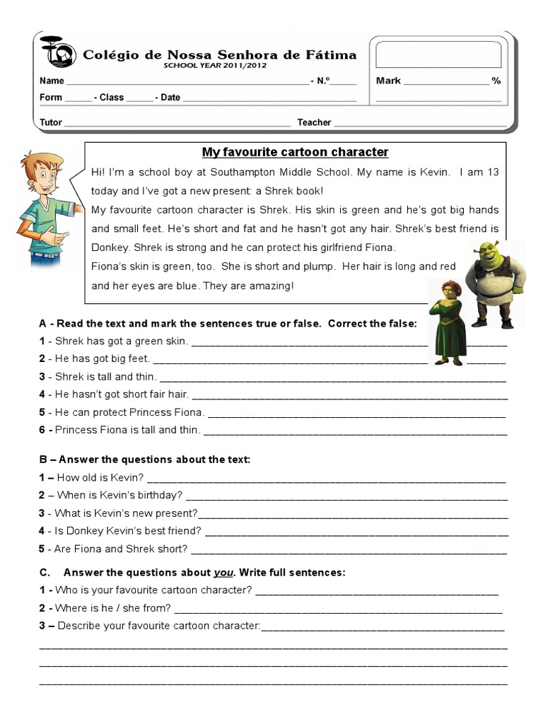 Shrek Character Analysis and Exercises | PDF | Linguistic Typology ...