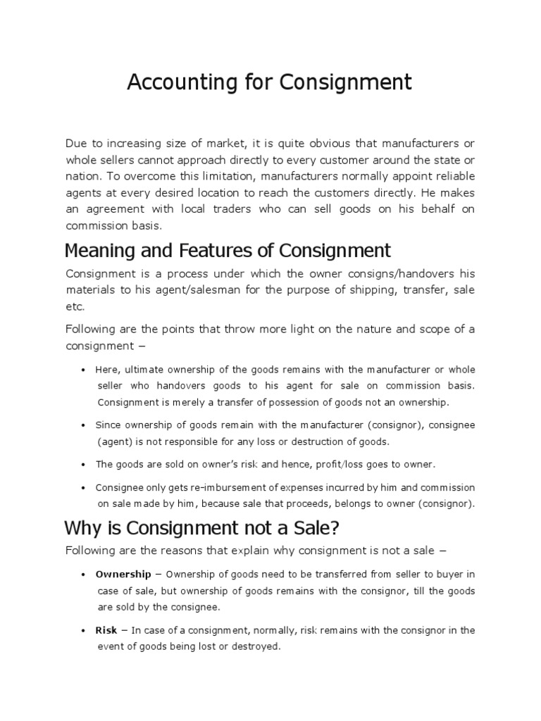 Accounting For Consignment | PDF | Pro Forma | Sales
