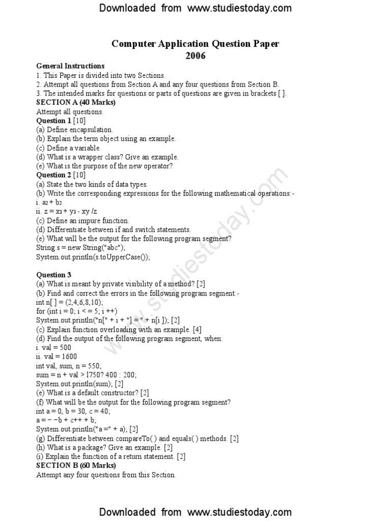 ICSE Class 10th Computer Applications Sample Paper | PDF | Subroutine | Integer (Computer Science)