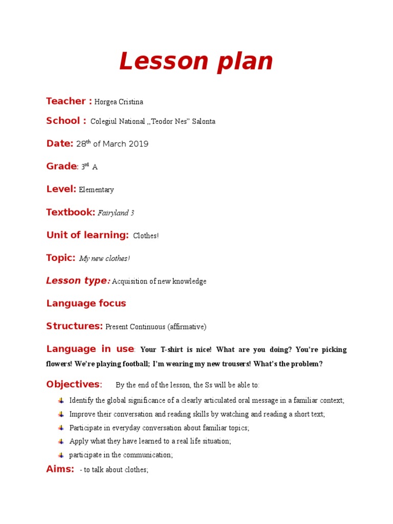 Lesson Plan My Clothes | PDF | Lesson Plan | Teachers