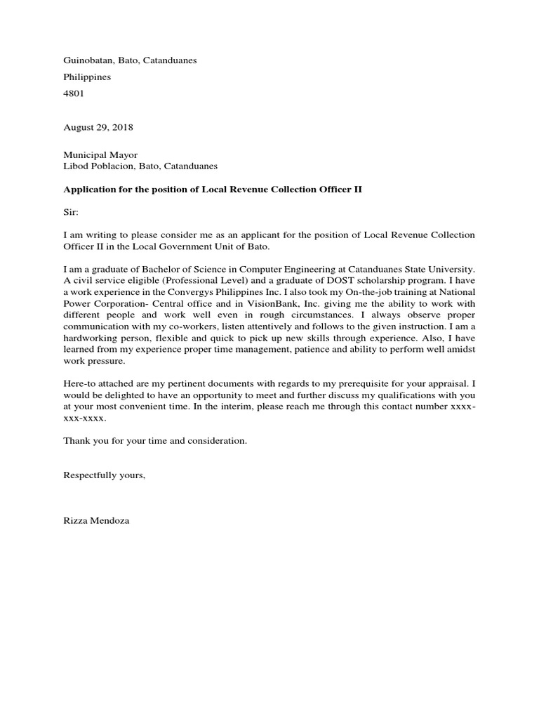 Application for the Position of Local Revenue Collection Officer II | PDF
