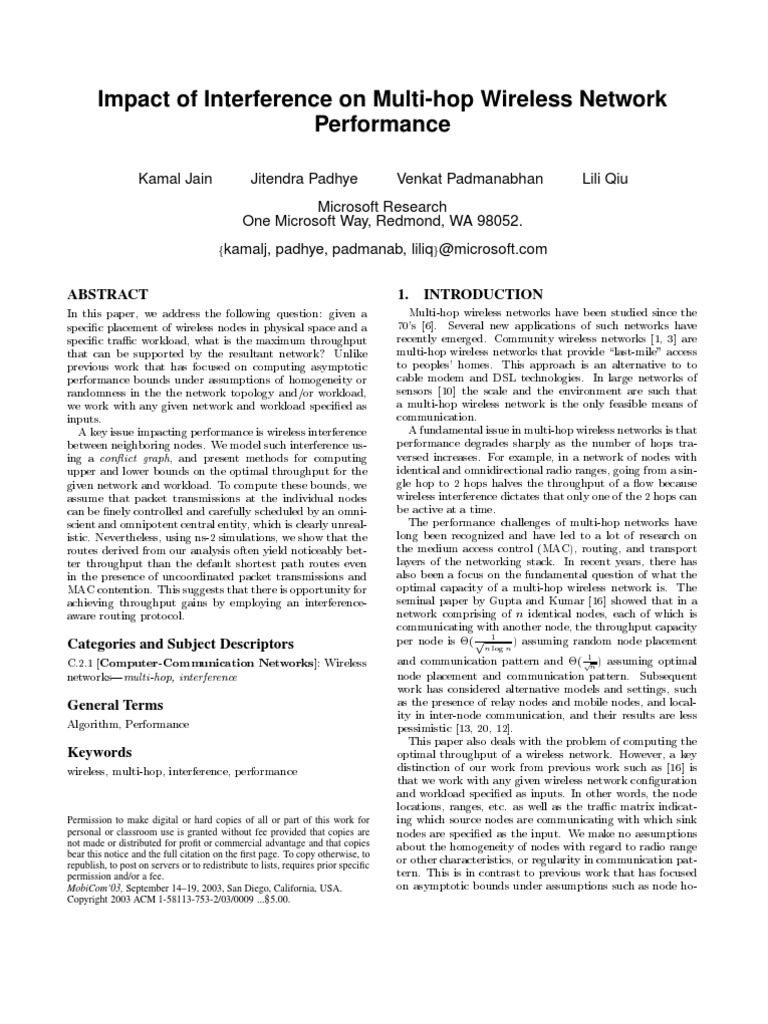 Impact of Interference On Multi-Hop Wireless Network Performance | PDF ...