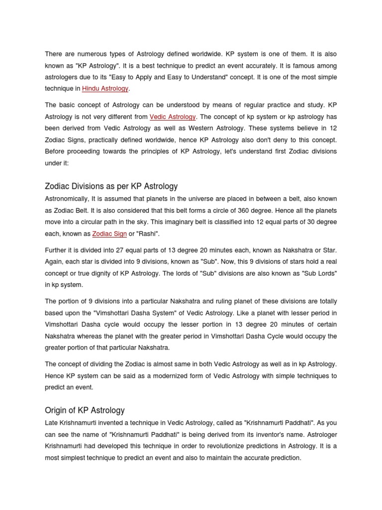 KP Astrology | PDF | Hindu Astrology | Astrological Sign