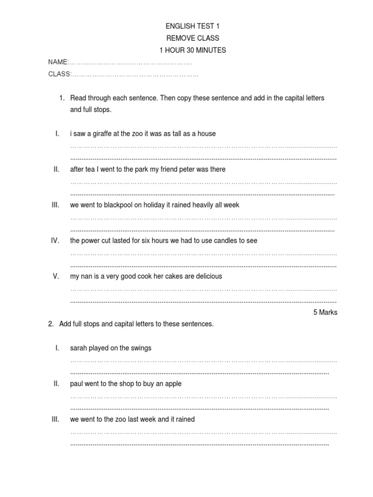 ENGLISH TEST 1 Remove Class 2019 | PDF