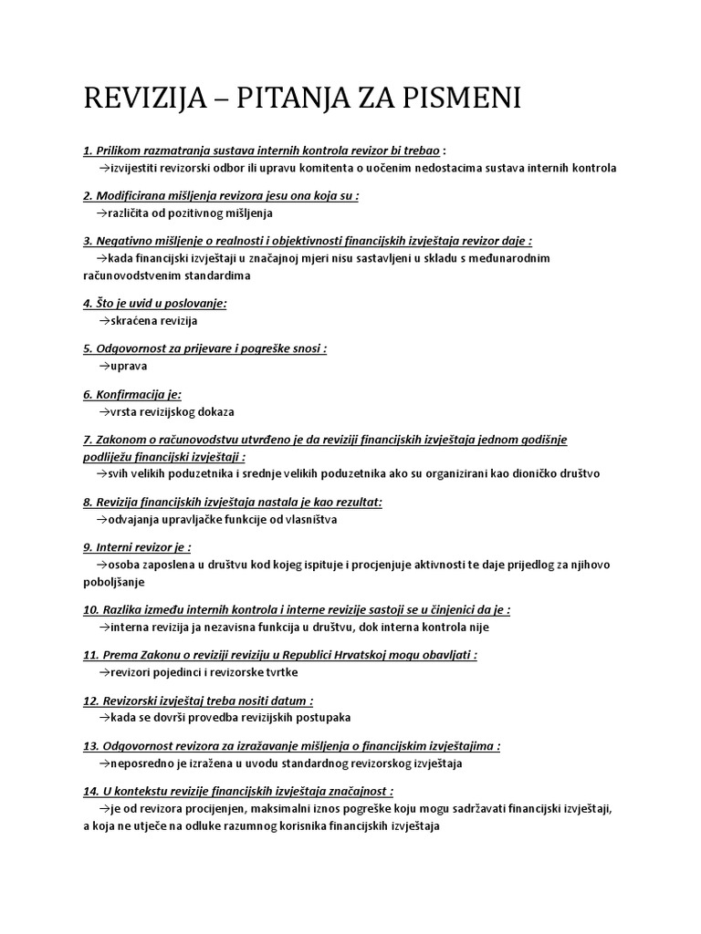 Revizija Teorija Za Ispit | PDF