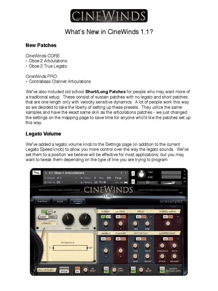 CineSamples - CineWinds CORE 1.1 User Manual | PDF | Synthesizer | Woodwind Instruments