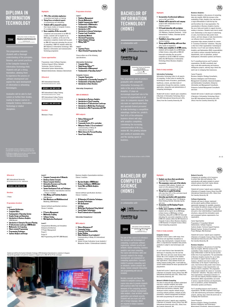 Diploma in Information Technology Bachelor of Information Technology ...