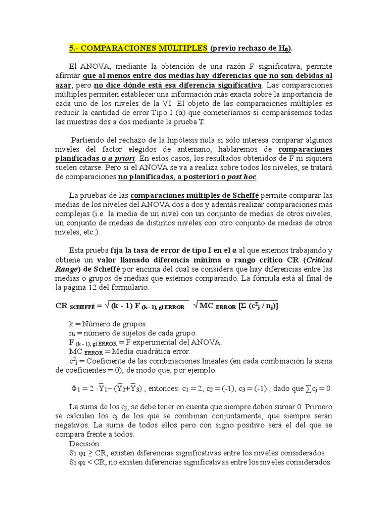 CR de Scheffé | PDF | Análisis de variación | Errores tipo I y tipo Ii