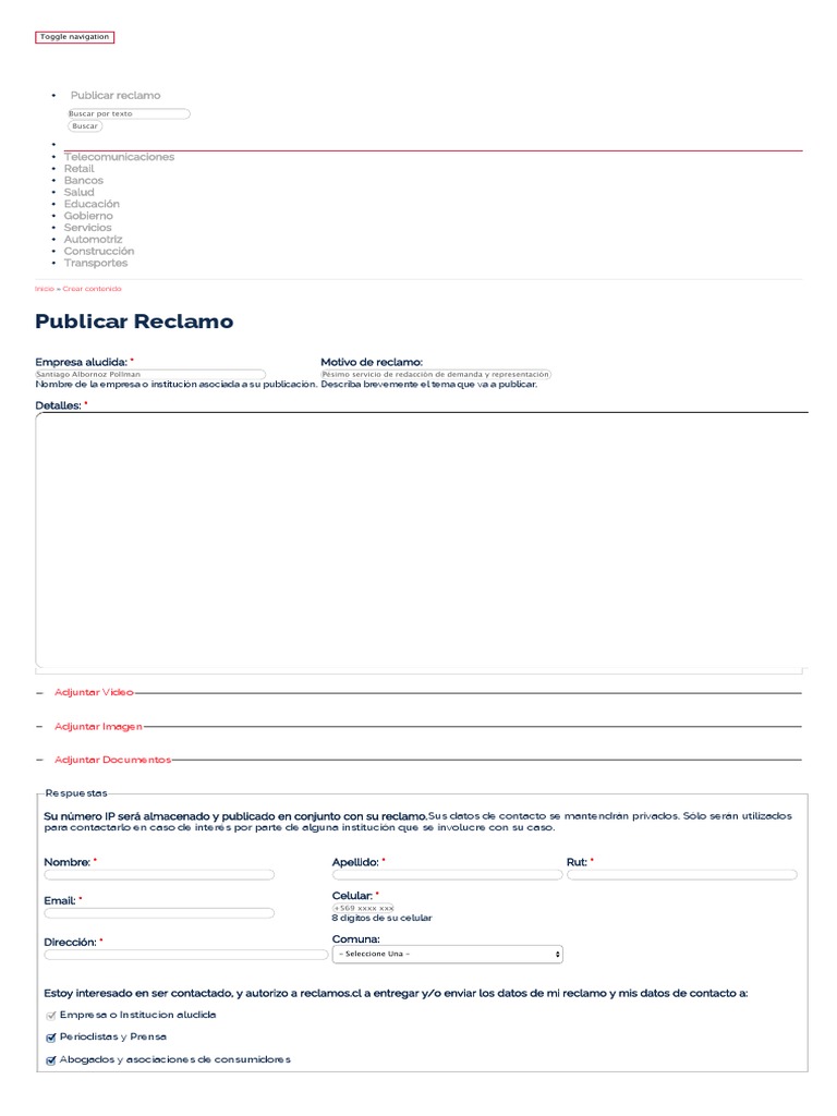 Publica tu reclamo en Reclamos.cl | PDF | Gobierno | Justicia