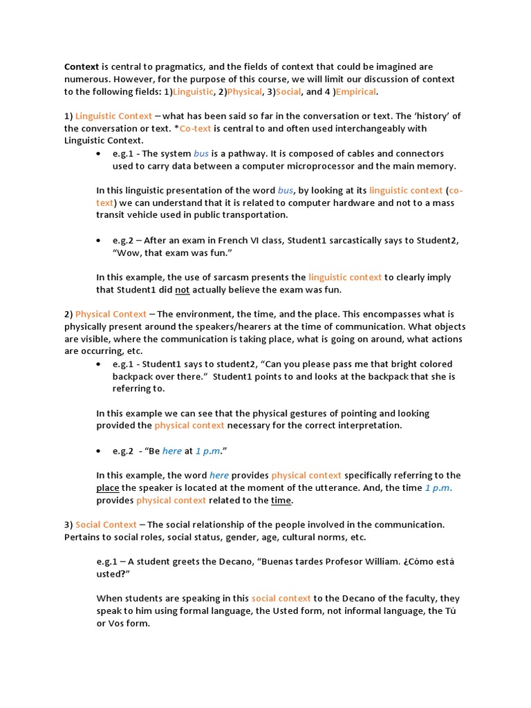Pragmatic Context, PRAG 2019A | PDF | Context (Language Use) | Linguistics