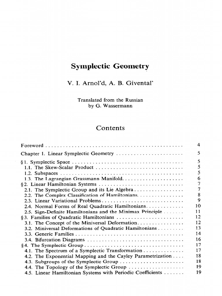 Symplectic Geometry: V. I. Arnol'd, A. B. Givental' | PDF | Hamiltonian ...