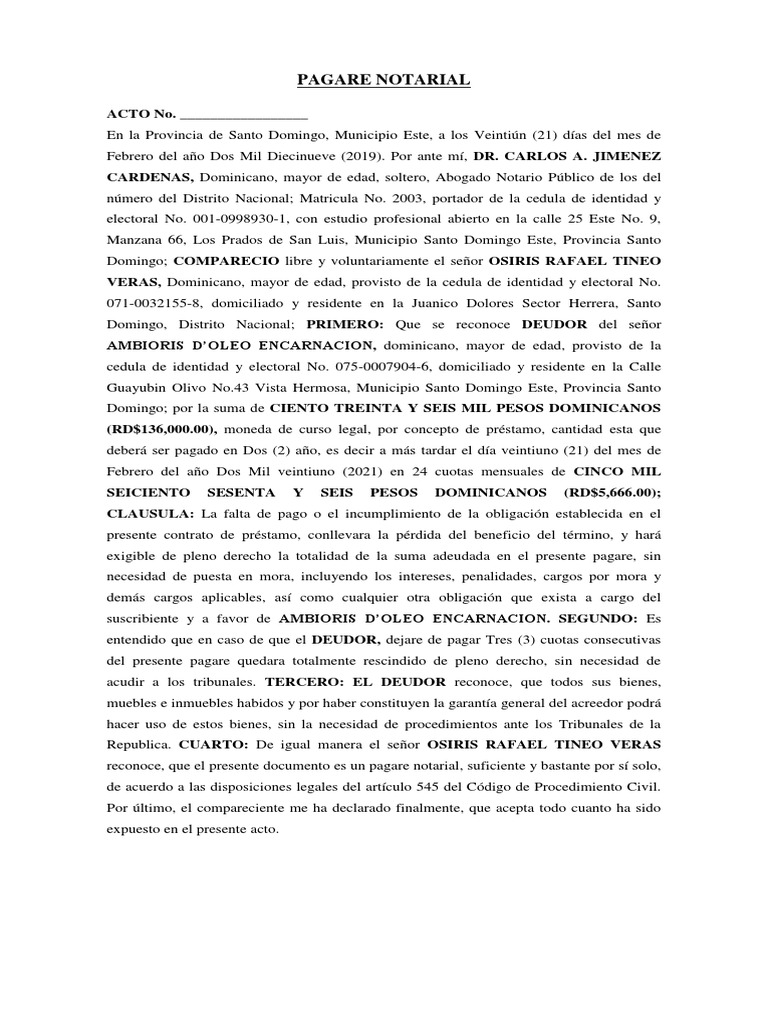 Pagare Notarial | PDF | República Dominicana | Gobierno