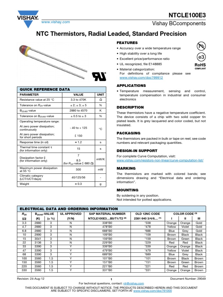 Therm Spec Sheet | PDF | Electrical Resistance And Conductance ...