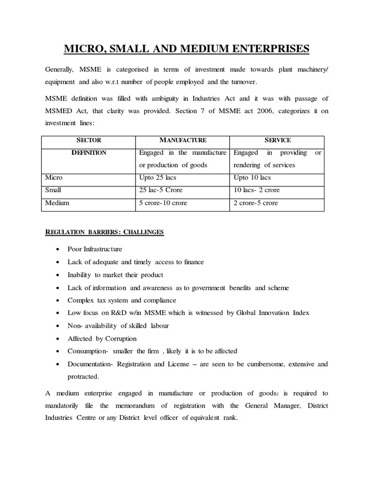 Msme Notes | PDF | Small And Medium Sized Enterprises | Economies