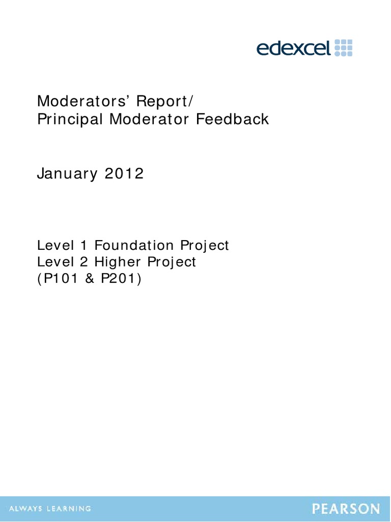 Moderators' Report/ Principal Moderator Feedback: Level 1 Foundation ...