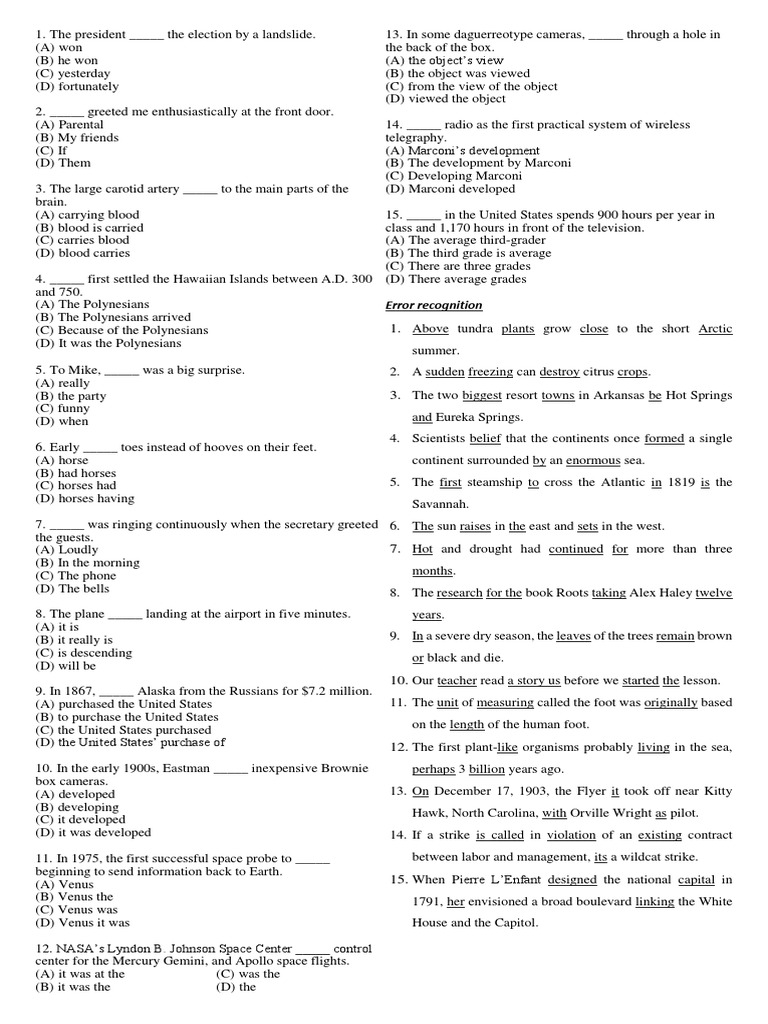 Soal TOEFL Structure (Basic Sentence Pattern) | PDF | Wright Flyer ...