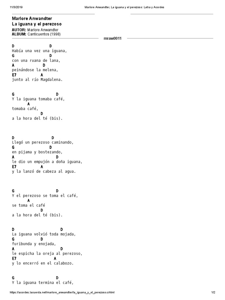 La Iguana y El Perezoso - Letra y Acordes D M PDF | PDF