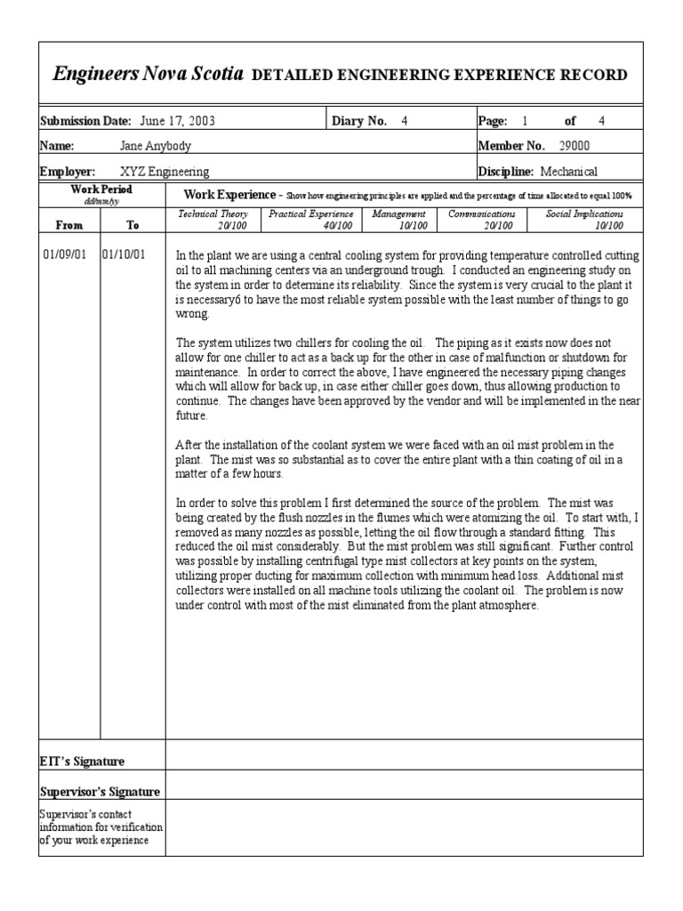 Engineers Nova Scotia: Detailed Engineering Experience Record ...