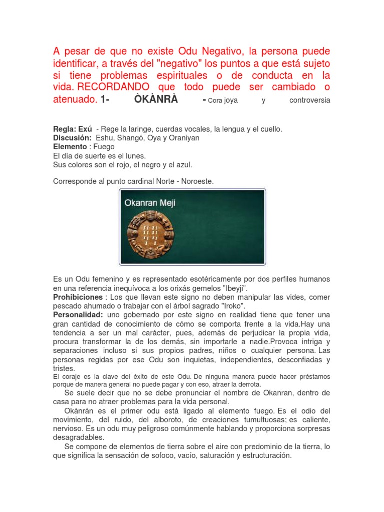 Odus de Ifa Detalle de Cada Uno | PDF | Amor | Brujería