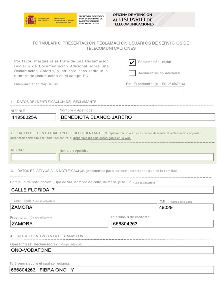 formulario_reclamaciones.pdf | Telecomunicaciones | Tecnología e ingeniería