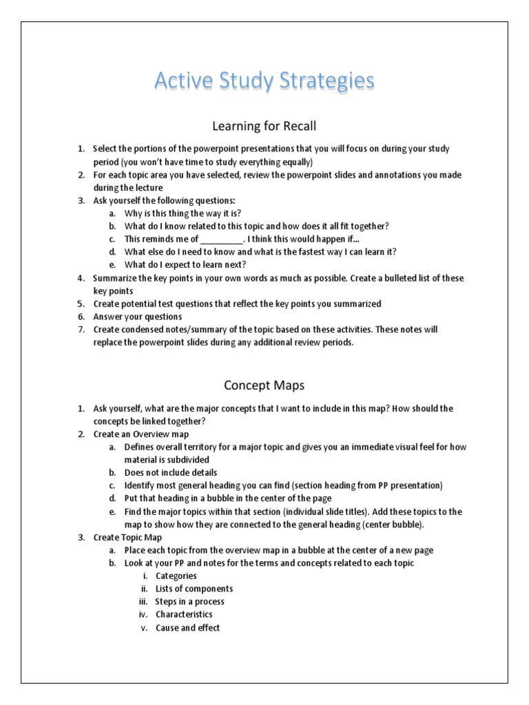 Active Study Strategies: Learning For Recall | PDF | Microsoft Power ...