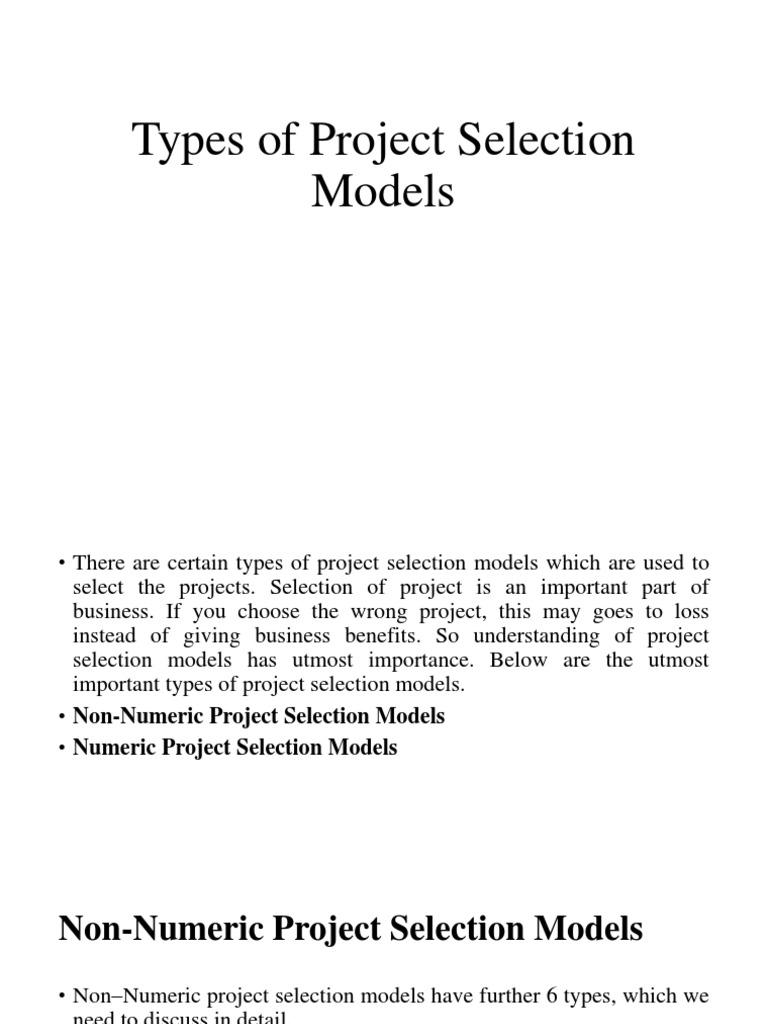 Types of Project Selection Models | PDF | Net Present Value | Internal ...