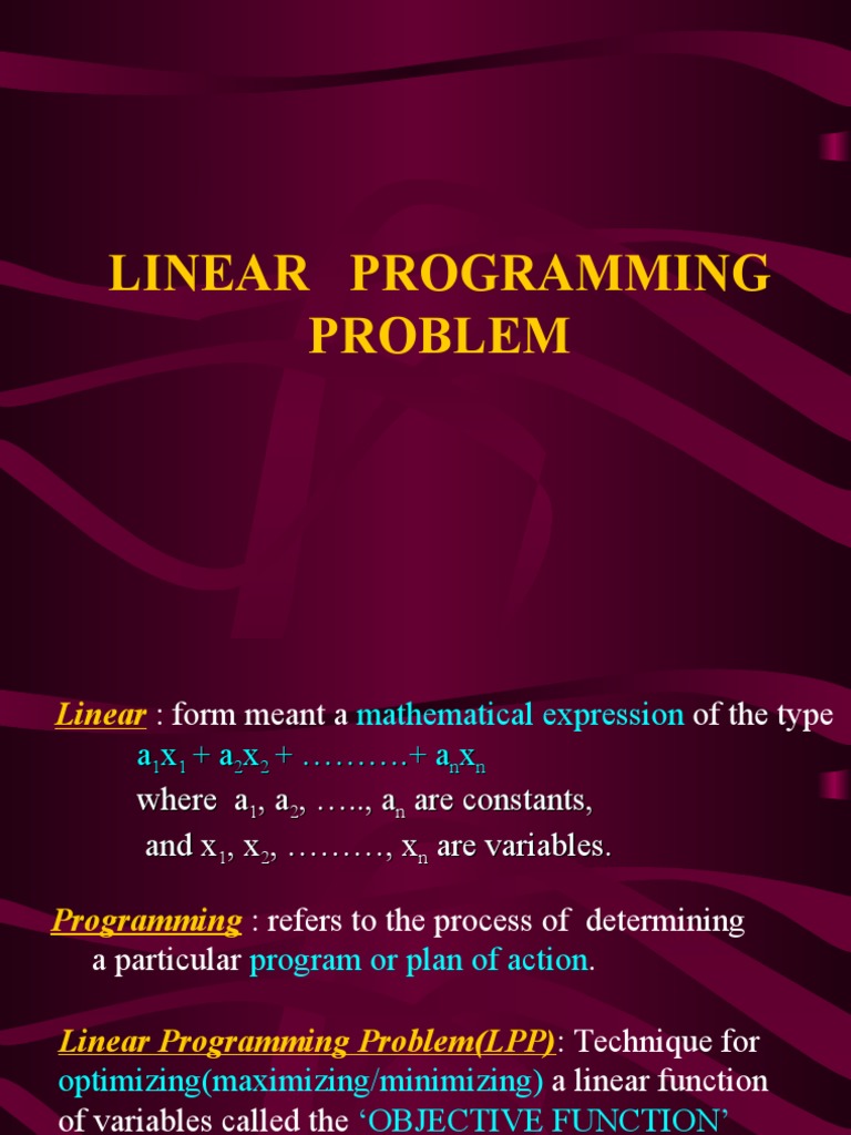 Linear Programming Problem Pdf Linear Programming Mathematical Optimization