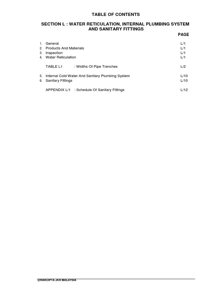 Section L: Water Reticulation, Internal Plumbing System and Sanitary ...