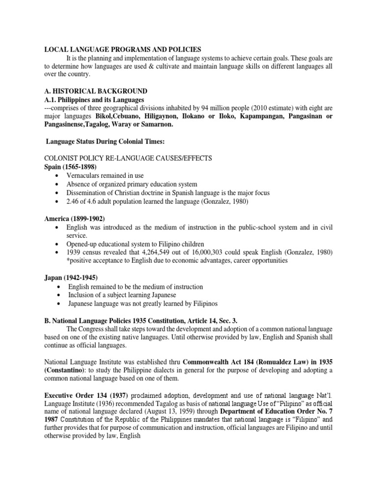 Local Language Programs and Policies | PDF | Multilingualism | Philippines