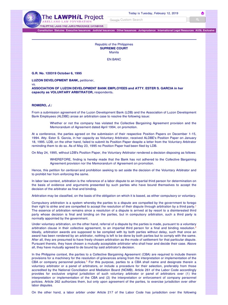 Luzon Development Bank v. Employees | PDF | Arbitration | Jurisdiction