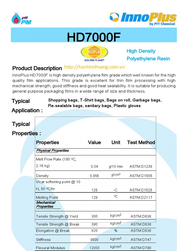InnoPlus HD7000F HDPE Film Datasheet | PDF | Polyethylene | Strength Of ...