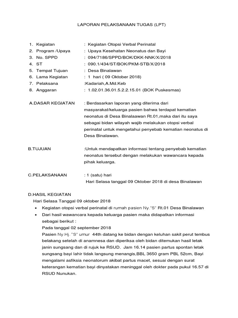 Otopsi Verbal Kematian Neonatus Binalawan | PDF