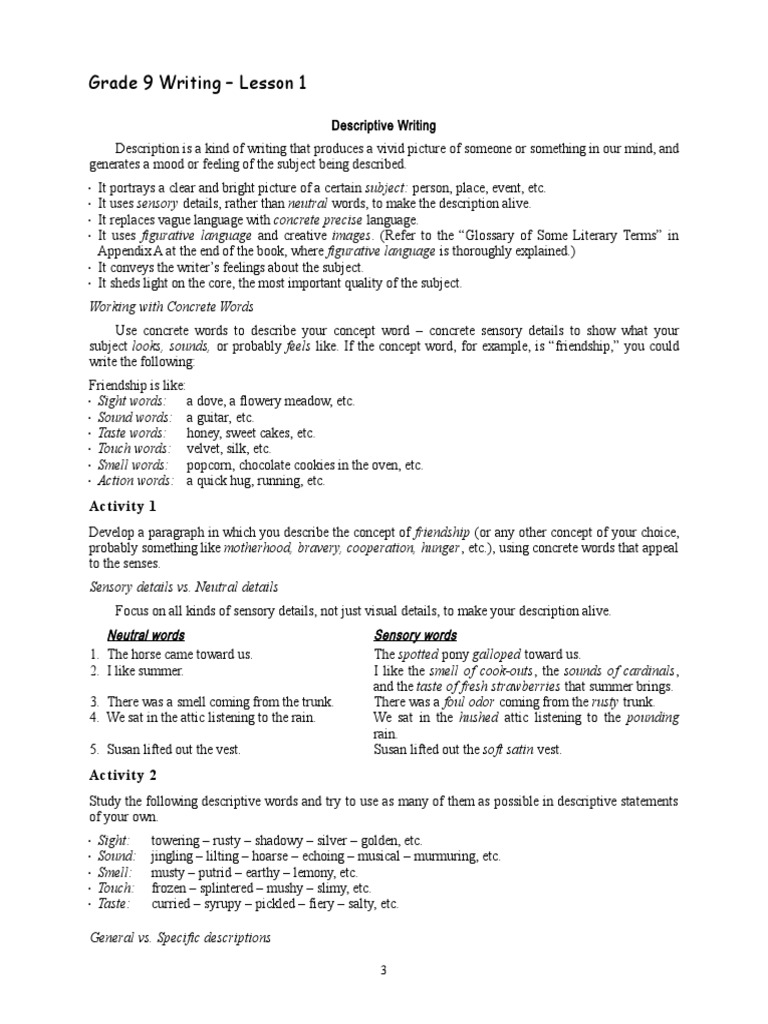 Descriptive Writing | PDF | Cognitive Science | Psychological Concepts