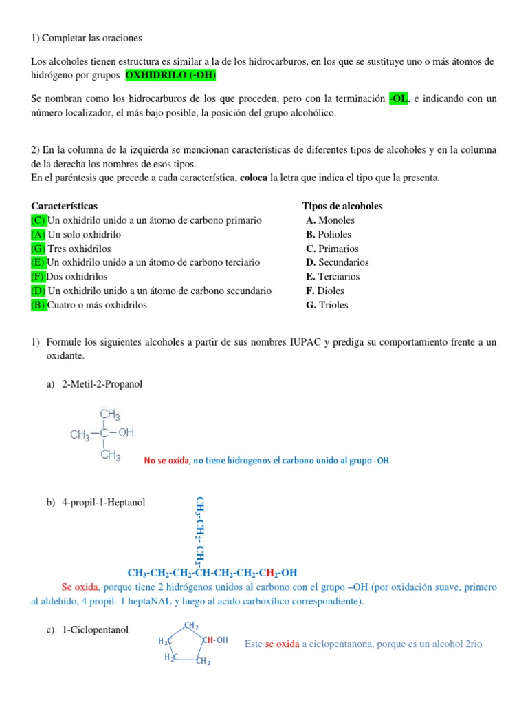 Ejercicios de Oxidacion de Alcoholes | PDF | Alcohol | Aldehído