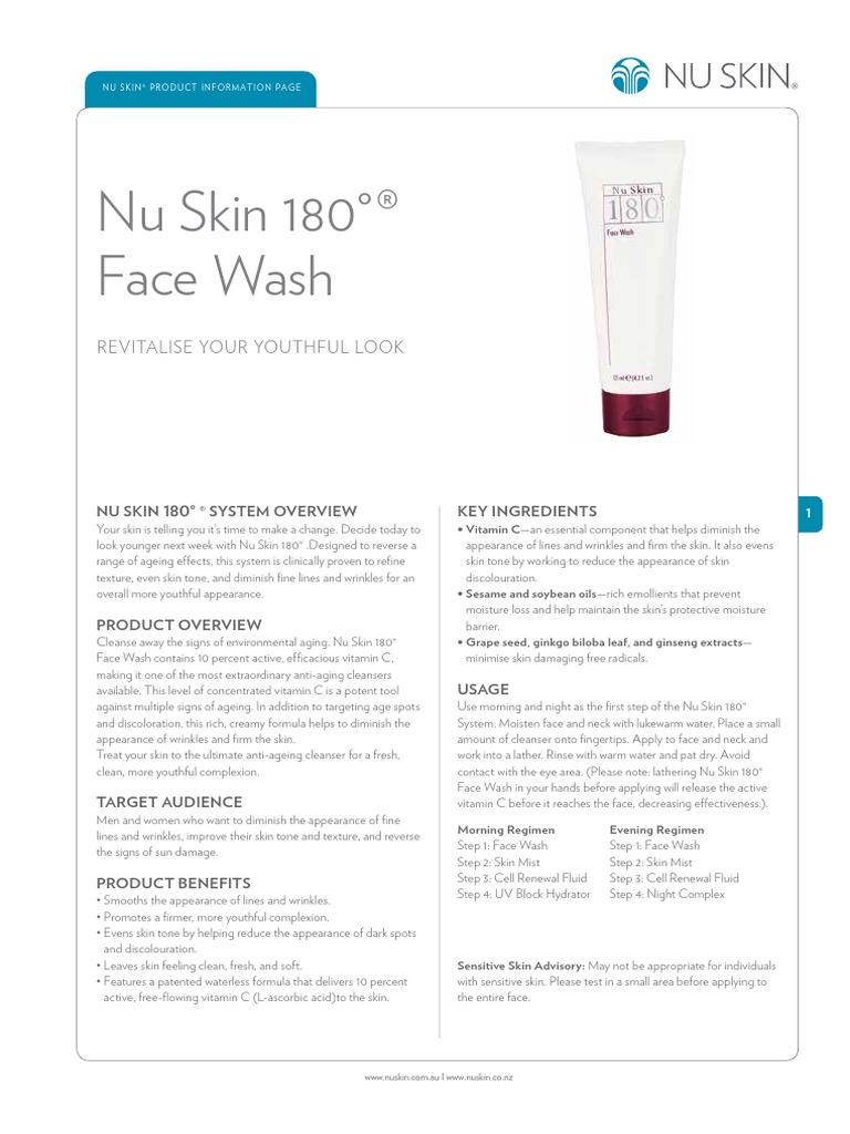 Nu Skin 180°® Face Wash: Revitalise Your Youthful Look | PDF | Wrinkle ...