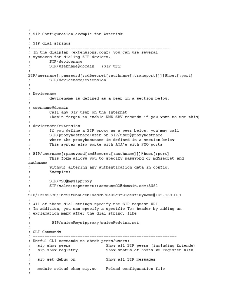 SIP Configuration Example For Asterisk | PDF | Session Initiation Protocol | Port (Computer ...