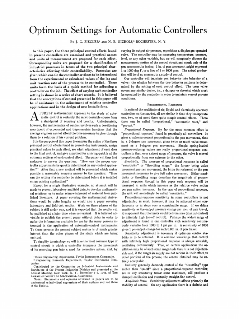 PID Ziegler-Nichols Paper PDF | PDF | Control Theory | Sensitivity And Specificity