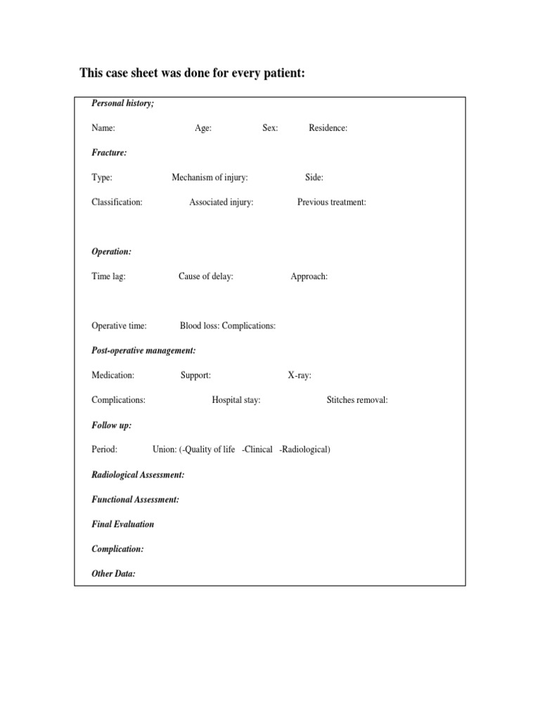 This Case Sheet Was Done For Every Patient | PDF