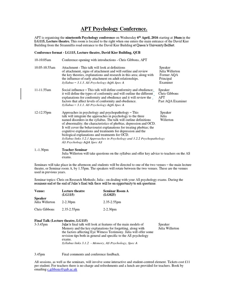 Apt Psychology Conference 2016a | PDF | Attachment Theory | Psychopathology